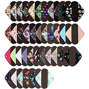 6 Pieces 8 Inch Charcoal Bamboo Mama Cloth/Menstrual Pads/Reusable Sanitary Pads/Panty Liners - You Choose 6 from 19 Designs and Email to Me