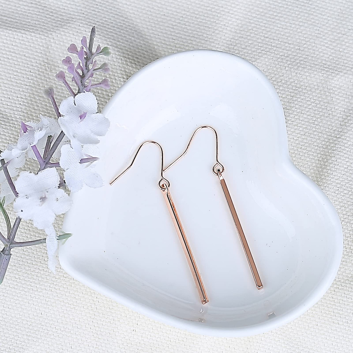Vertical Bar Dangle Earrings for Women Minimalist Gomggsale Women's Drop Dangle Earrings Simple Geometric Jewelry (Rose Gold)
