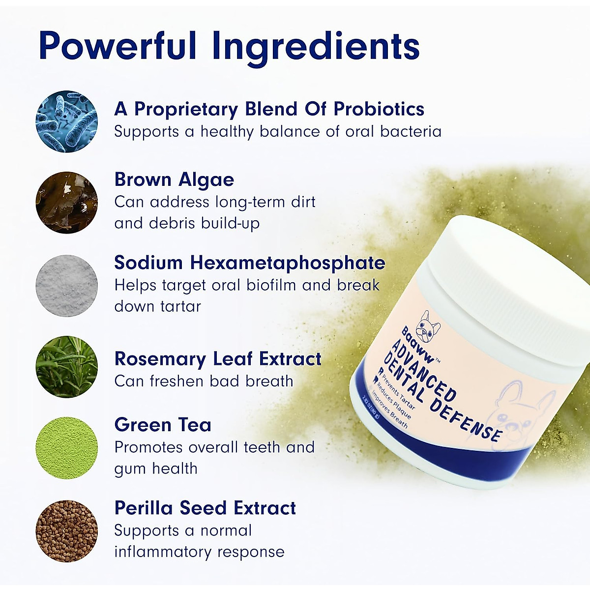 Baaww Dog Dental Powder - Dog Teeth Cleaning Made Easy – Plaque & Bad Breath - Formulated for All Dogs 2.82OZ 80 Gram Pack