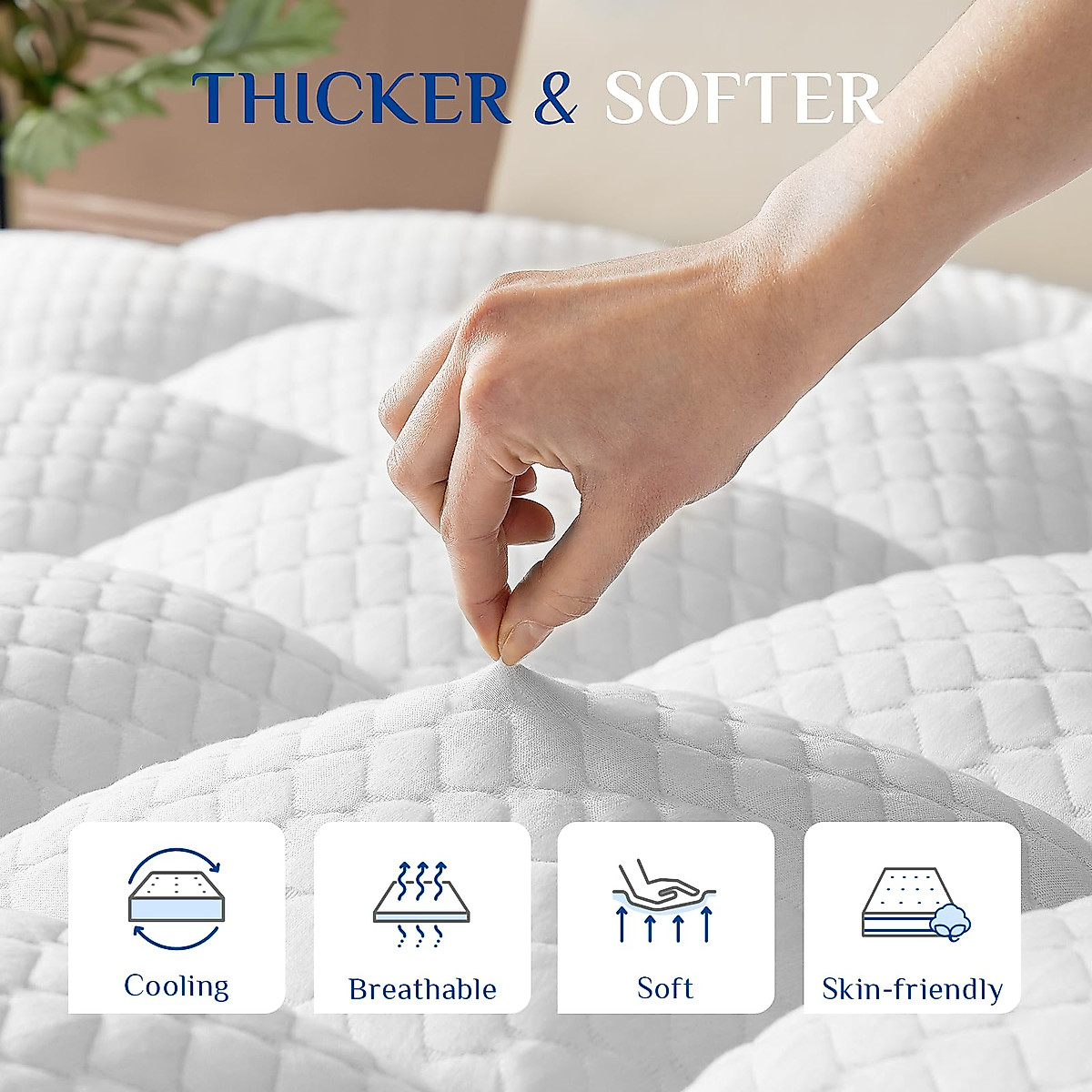 Dual Layer 3 Inch Memory Foam Mattress Topper Queen Size, 2 Inch Cooling Gel Memory Foam Plus 1 Inch Down Alternative PillowTop Mattress Pad Cover with 8-21 Inch Deep Pocket