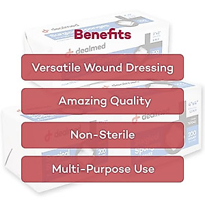 Dealmed 4" x 4" Surgical Sponges, 8-Ply, Non-Woven Absorbent Gauze Sponges for Wound Care, First Aid Kits and Medical Facilities, 200 Count (Pack of 1)
