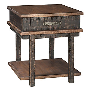 Signature Design by Ashley Stanah Rustic Rectangular End Table with 1 Drawer and Floor Shelf for Storage, Brown with Distressed Finish