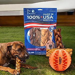 Pet Factory Pet Factory Beefhide 6" Sticks Braided Chews For Dogs, 6 Count Bundle Teeth Cleaning Chew Ball - Made In Usa, Chew Treats For Dental Health, Beef Chicken Flavor [Pack Of 3]