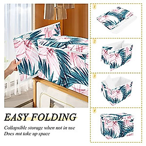 CaTaKu Tropical Storage Bins with Lids and Handles, Palm Leaves Fabric Large Storage Container Cube Basket with Lid Decorative Storage Boxes for Organizing Clothes