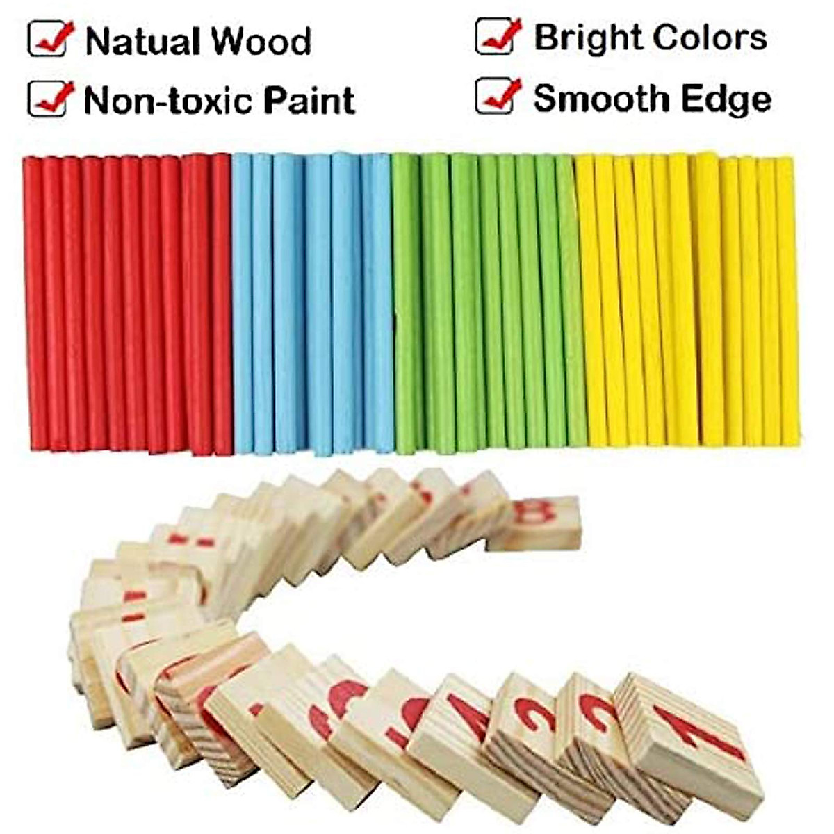 KUTOI Counting Number Blocks and Sticks | Montessori Toys for Kids Learning| Homeschool Supplies for Math manipulatives | Toddlers Educational Wooden rods with Storage Tray
