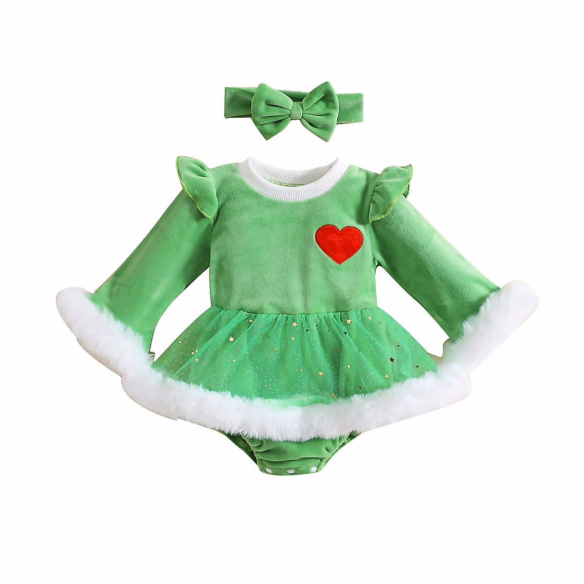 Baby Girl Halloween Clothes Pumpkin Outfit Long Sleeve Pumpkin Romper Dress Christmas Baby Girl Clothes (Green, 3-6 Months)