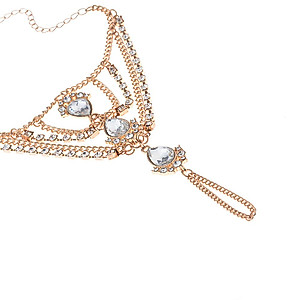 BERYUAN Trendy Gold Boho Gypsy Crystal Layered Hand Harness Bangle Chain Link Finger Ring Bracelet Beach Wedding Party Jewelry For Women and Girls (gold)