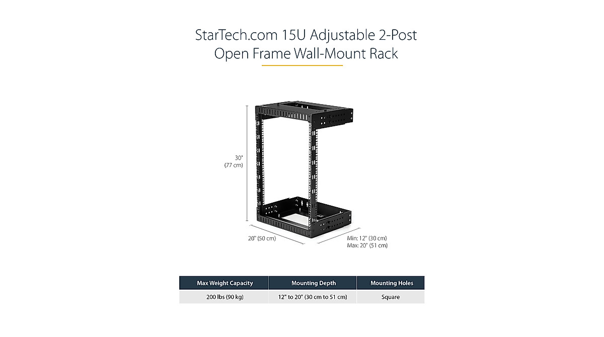 StarTech.com 2-Post 15U Heavy-Duty Wall Mount Network Rack, 19" Open ...