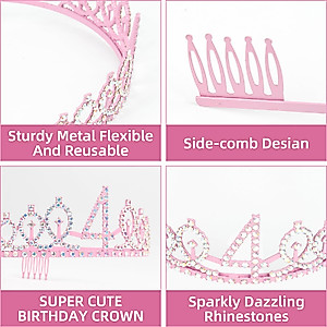 3rd Birthday Decorations for Girl, Including 3rd Birthday Crown/Tiara, Sash, Happy Birthday Cake Toppers and Number 3 Candles, Pink Birthday Party Supplies 3 Year Old Girl Birthday Gift Ideas
