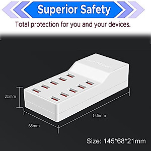 MaxLax USB Charger Station,10-Port 50W/10A Multiple USB Charging Station,Multi Ports USB Charger Charging for Smartphones，Tablets，and Other USB Devices.