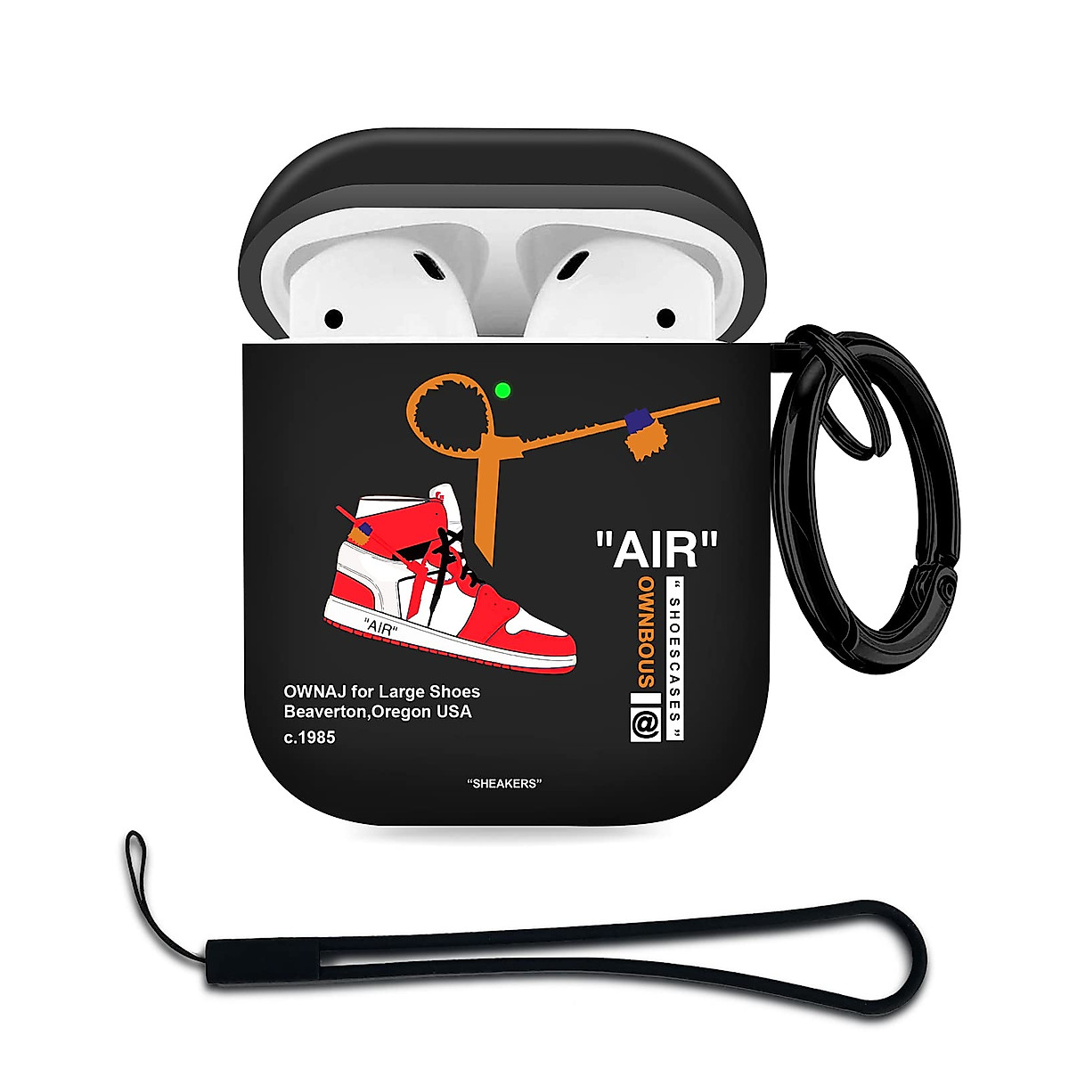 Gedicht for Airpods 2nd Generation Case Air Sports Shoes with Lanyard, Protective TPU Soft Airpod 1st Generation Case Cover Rugged for Apple Airpod 1&2 Case with Keychain for Women Men，Black Red