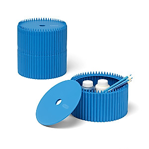 Crayola Round Storage Box - Creative Kids Art Storage Container With Lid For Storing Pens, Pencils, Crayons And Other Craft Supplies, Cerulean, Kids 3+ Years