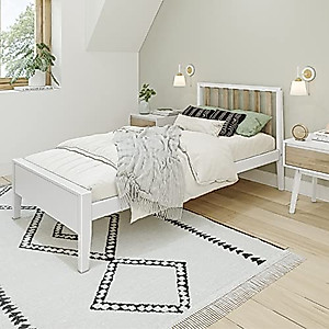 Max & Lily Twin Bed, Scandinavian Modern Bed for Kids, Solid Wood Twin Bed Frame with Headboard, No Box Spring Needed, White/Blonde