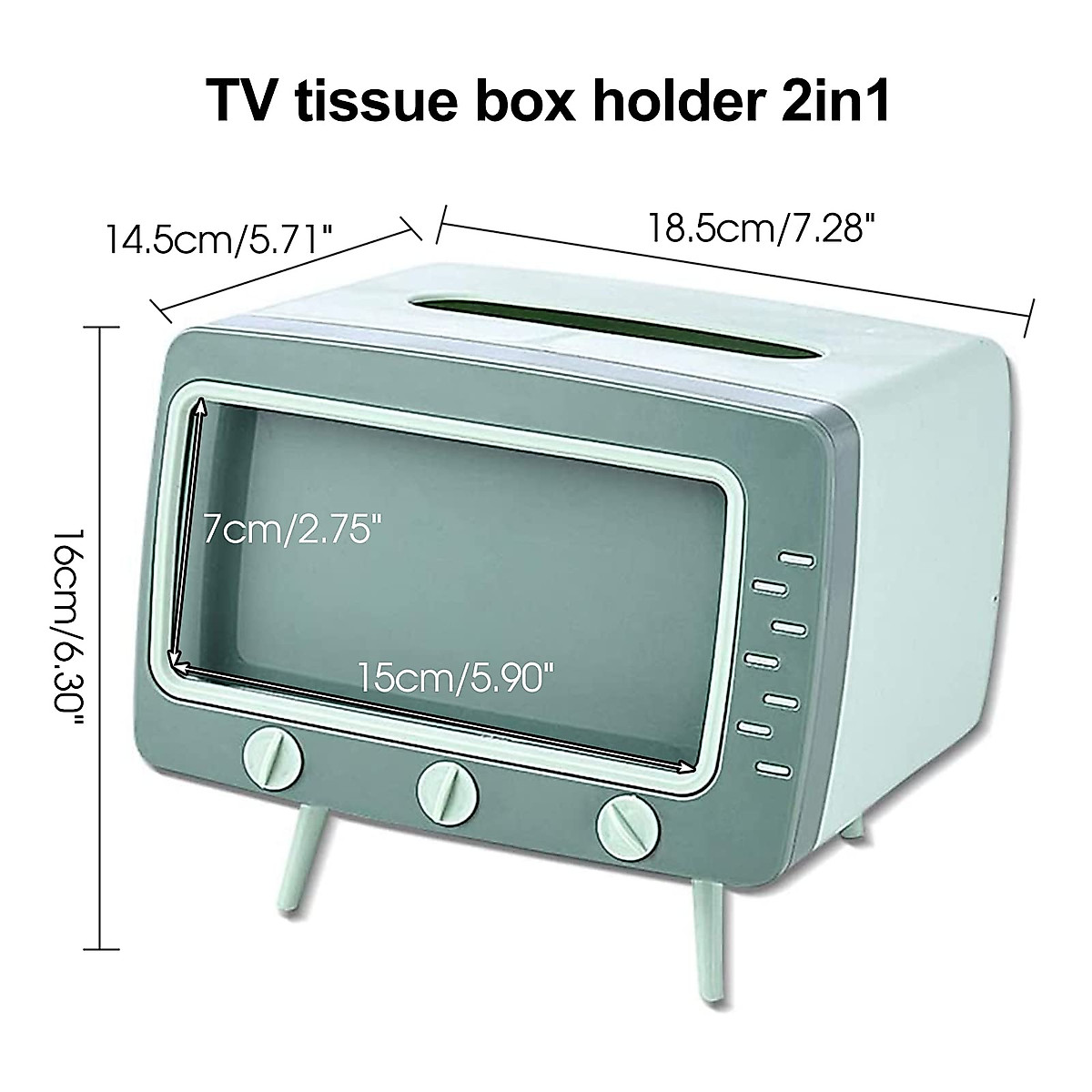 SGVAHY Tissue Box Holder Retro TV Tissue Box Cover Cute and Practical Cell Phone Holder Tampon Holder for Bathroom, Kitchen, Bedroom Dressers, Desks and Tables, Night Stands, Creative Gift (TV Green)