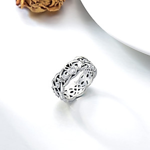 Seiyang Irish Claddagh Ring 925 Sterling Silver Traditional Claddagh Celtic Knot Band (8)