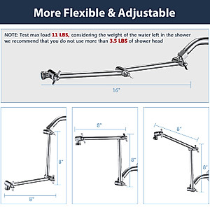 PDPBath Shower Extension Arm, 16" Upgrade Solid Brass Shower Head Shower Head Extender, Adjustable Height Extended with G1/2 Universal Connection for Rain & Handheld Shower Head - Chrome