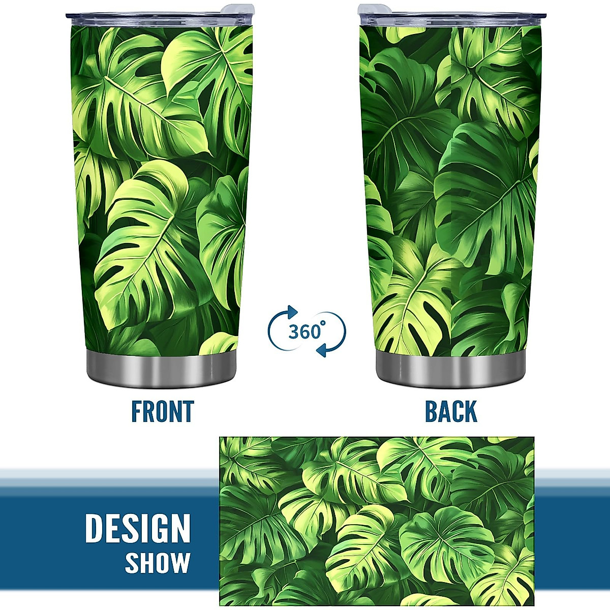 QWEUIOP 20oz Insulated Travel Coffee Mug Leaf Of Monstera Plant Stainless Steel Tumbler with Lid Double Wall Vacuum Coffee Cup For Hot and Cold Drinks14465