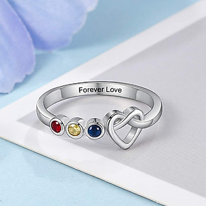 Ashleymade Personalized Name Mothers Rings with 2-4 Simulated Birthstones Promise Rings for Her Customized Best Friend Rings for Women Girls (3 Names, 9)