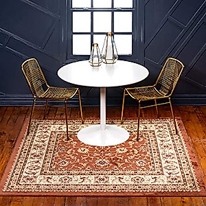 Unique Loom Voyage Collection Traditional Oriental Classic Intricate Design Area Rug, 4 ft 0 in x 4 ft 0 in, Terracotta/Ivory
