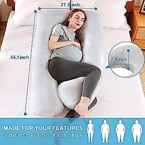 Pregnancy Pillows, U Shaped Full Body Pillow with Washable Velvet Cover, 55 Inch Maternity Pregnancy Pillows for Sleeping, Support for Back, HIPS, Legs, Belly for Pregnant Women (Light Gray)