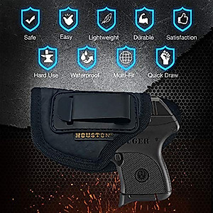 IWB Gun Holster for S&W Bodyguard, Taurus TCP, Sig P238, Jimenez JA, PPK 380. Ruger LCP by Houston - ECO Leather Concealed Carry Soft - Suede Interior for Protection (Left) (CHP-71-LH)