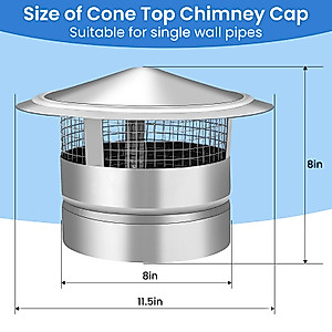 Ebusin 8 Inch Round Chimney Cap, 8 Inch Chimney Cap with Screen, Stove Pipe Topper, Galvanized Steel Quality, Silver
