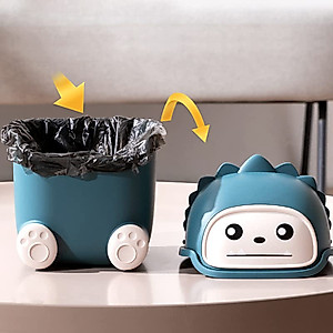 Mini Trash Can, Cute Cartoon Mini Wastebasket Trash Can with Swing Lid Reusable Plastic Small Wastebasket Tiny Desktop Waste Garbage Bin(Navy Blue)