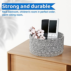 Hispqser Small Woven Basket, Cotton Woven Grey Basket for Gifts Mini Storage Cute Baskets Tiny Decorative Boo Round Basket for Office Bathroom Bedroom Living Room Montessori Toys 7.48*7.48*3.54inch