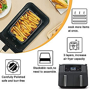BYKITCHEN Air Fryer Rack for Ninja Dual Air Fryer, 3pcs Stackable Stainless Steel Dehydrator Rack, Rectangle Air Fryer Racks Compatible with Double Air Fryer, Ninja Dual Air Fryer Accessories
