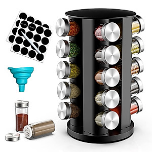 Revolving Spice Rack Organizer with 20 Jars, Spice Organizer for Cabinets Countertop, Stainless Steel Seasoning Organizer Rotating Tower Organizer Spice Storage Holder Shelf for Kitchen (No Spices)