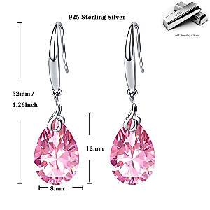 ML S925 Sterling Silver 12mm Naked Drill Swarovski Element Crystal Earrings For Women (Earrings Pink color)