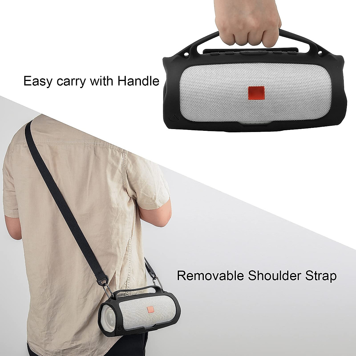 Silicone Case for JBL Charge 4 Portable Waterproof Wireless Bluetooth Speaker, TXEsign Travel Carrying Case Protective Pouch Cover with Handle Adjustable Shoulder Strap and Phone Holder Stand (Black)