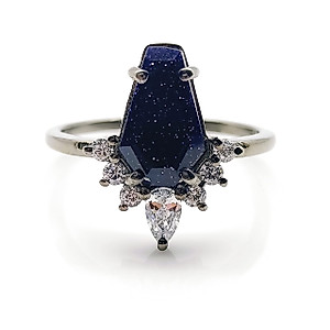 Rings For Women Goldstone Ring | 925 Sterling Silver Rings | Prong Set Ring | 8X12 Mm Coffin Goldstone Ring Beautiful Gift Wedding Ring BY FOREVER GEMS & JEWELS, Blue,Rose Gold,White