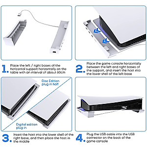 Sedicoca Horizontal Stand for PS5 with 4 USB Extension, Cabinet Console Laydown Holder with Charging Data USB Hub, Accessories Stand Compaitble with Playstation 5 Disc & Digital Edition Console