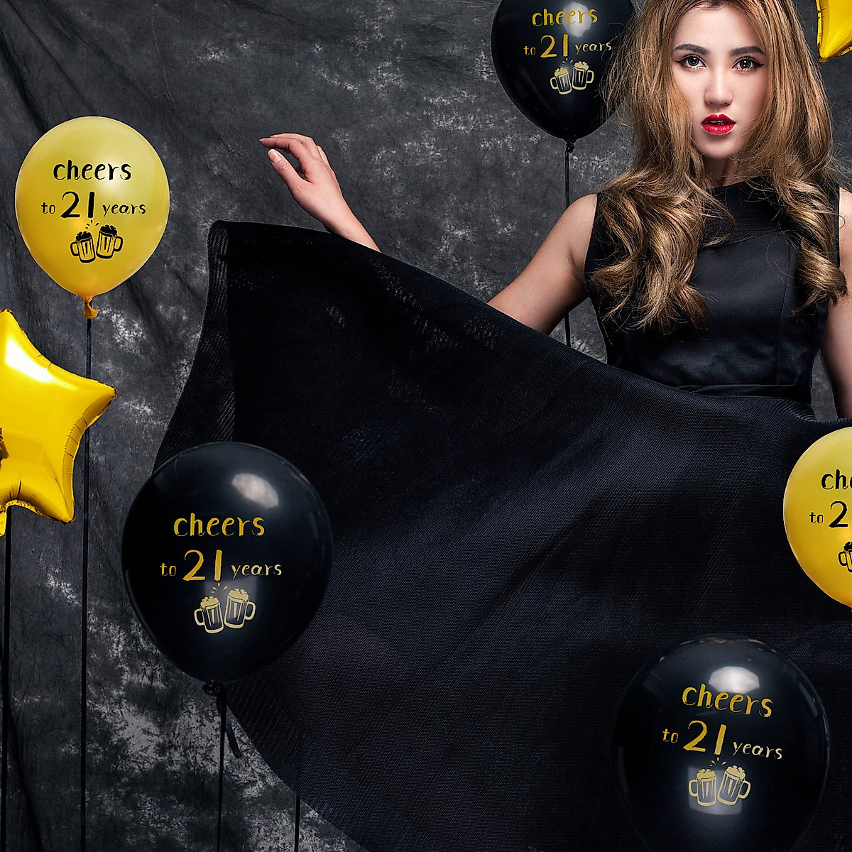 SHUNTAI Cheers to 21 Years Balloons Black and Gold Birthday Decorations 21st Birthday Balloons Latex Gold Confetti Balloon for Him Her 21 Anniversary Theme Happy Birthday Party Decor 12 inch