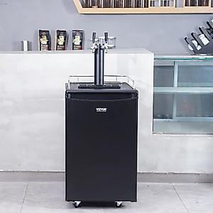 VEVOR Beer Kegerator, Dual Tap Draft Beer Dispenser, Full Size Keg Refrigerator With Shelves, CO2 Cylinder, Drip Tray & Rail, 32°F- 50°F Temperature Control, Holds 1/6, 1/4, 1/2 Barrels, 152L,Black