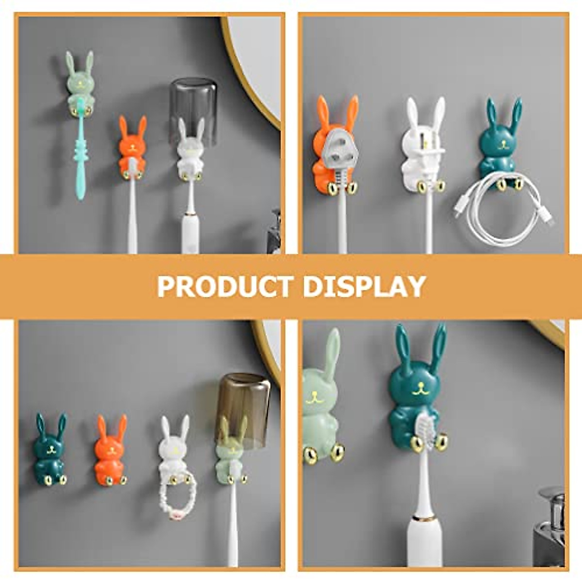 Cabilock 4pcs Adorable Rabbit Nail Free Hook Decorative Wall Hook Utility Hooks Wall Razor Holder Purse Key Holder Hook Towel Hanger Wall Hooks Decorative Wall-Mounted Bag Holder Child abs