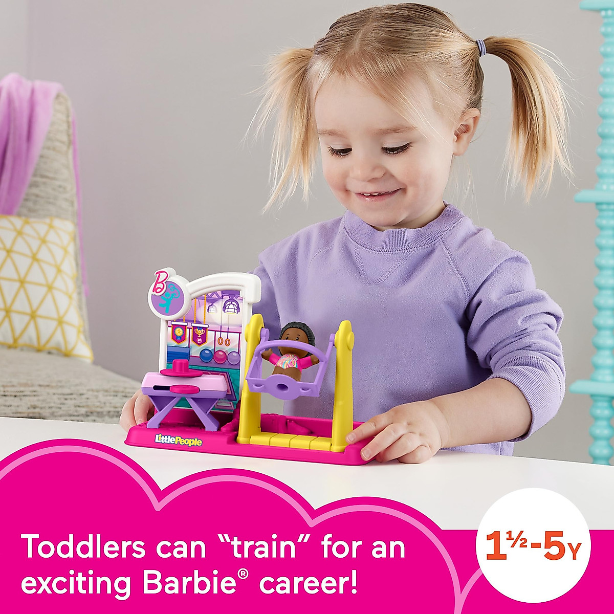 Fisher-Price Little People Toddler Toy Barbie You Can Be Anything Gymnast Playset with Figure for Preschool Pretend Play Kids Ages 18+ Months