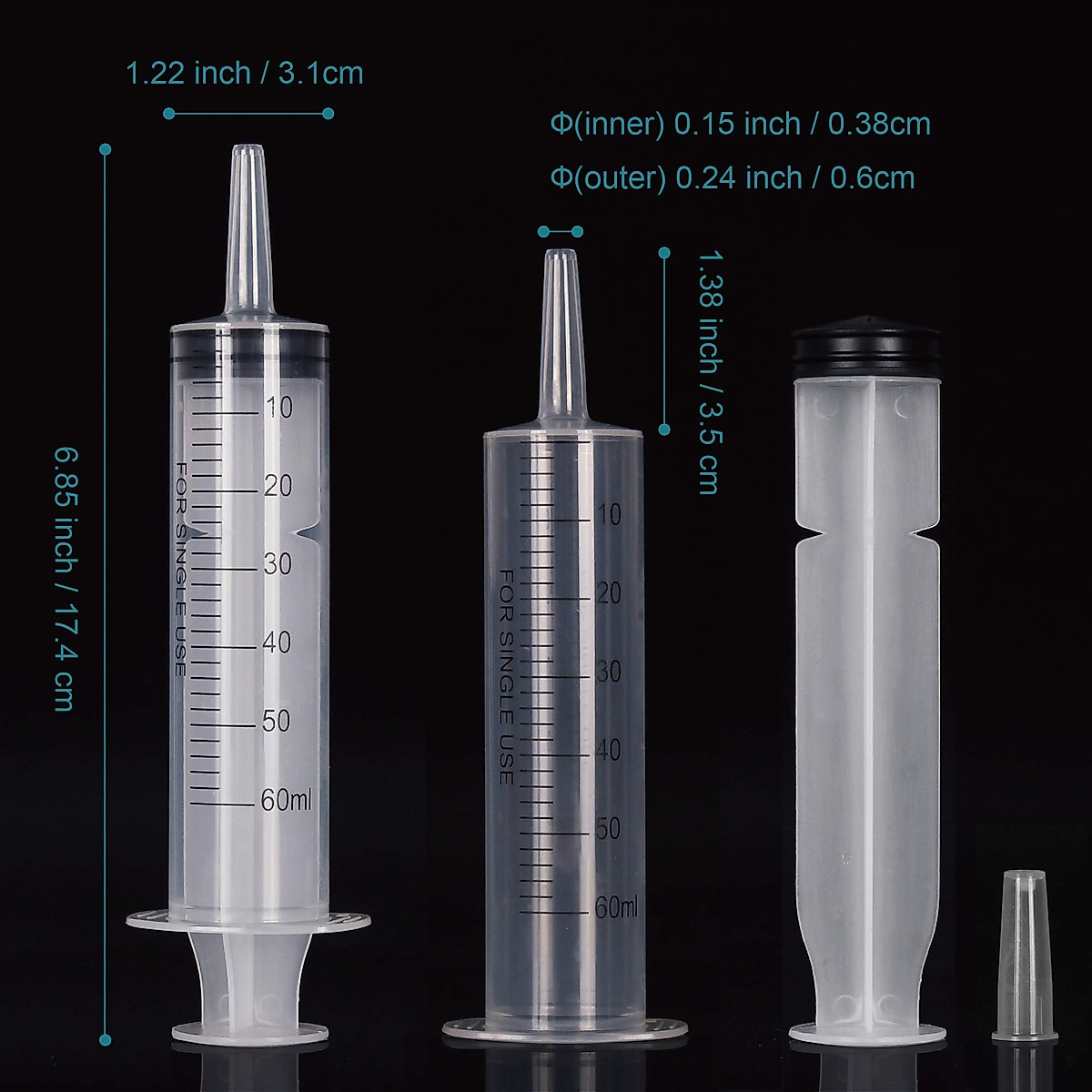 12Pack 60ml Syringe for Liquid - Large Plastic Syringes Without Needle for Jello Shots Food Thick Liquids and Irrigation Water, Lip Gloss Filling, Feeding Dogs Meds, Measuring ( 12 Pack 60 ml / cc )