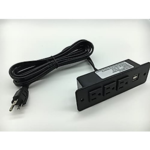 Conference Recessed Power Strip with USB 3 Outlets 1875W/12amp 2 USB Ports 2.1amp 10ft Power Cord Black