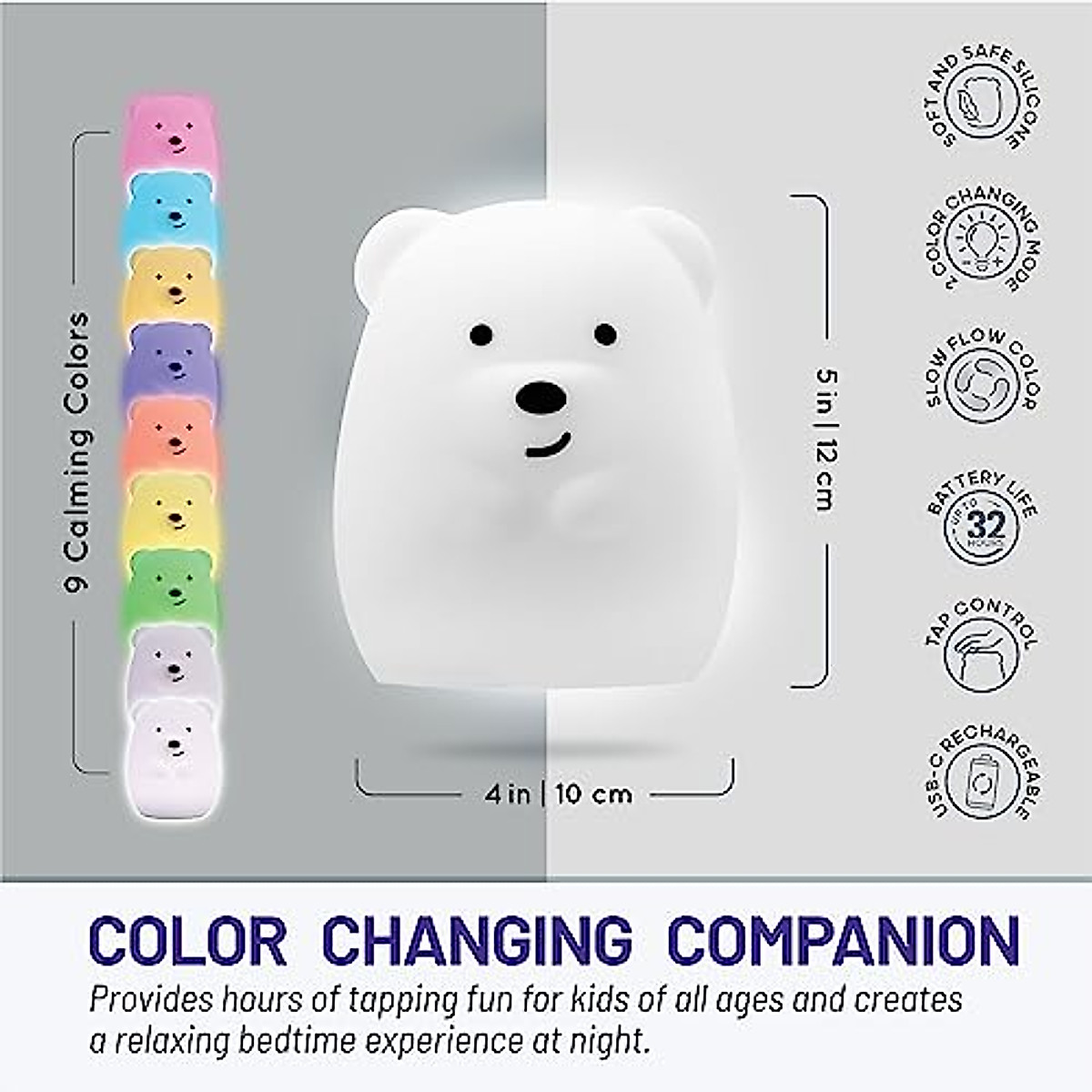 Lumipets Animal Kids Night Light, Silicone Nursery Light for Baby and Toddler, Squishy Night Light for Kids Room, Animal Night Lights for Girls and Boys, Kawaii Lamp (Junior Bear)