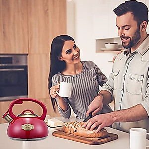 Whistling Tea Kettle Stainless Steel Teapot, Teakettle for Stovetop Induction Stove Top, Fast Boiling Heat Water Tea Pot 2.5 Quart(Red)