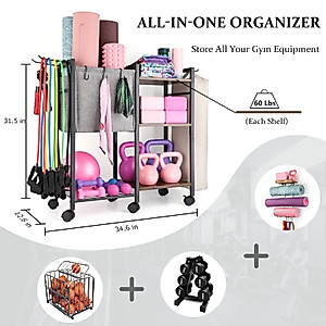 Yoga Mat Storage Rack Home Gym Equipment Storage Organizer Yoga Mat Holder for Yoga Mat Foam Roller Dumbbells Kettlebells Resistance Bands and More Gym Accessories Women Men Workout Equipment