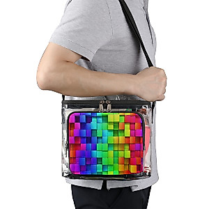 bisibuy Rainbow Box Pattern Clear Lunch Bag Stadium Approved PVC Plastic See Through Lunch box with Adjustable Strap for Sports Events Concerts Office