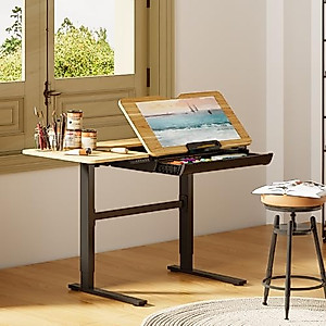 FLEXISPOT Electric Drafting Table Adjustable Height Standing Drawing Desk Extendable Top Craft Workstation w/Tilting Tabletop, Storage Drawer for Study, Office, Studio, Art, Adult & Kid, 47.2"x23.6"