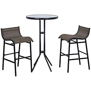 Outsunny 3 Piece Bar Height Outdoor Bistro Set for 2, Round Patio Pub Table 2 Bar Chairs with Comfortable Design & Strong Build, Tan
