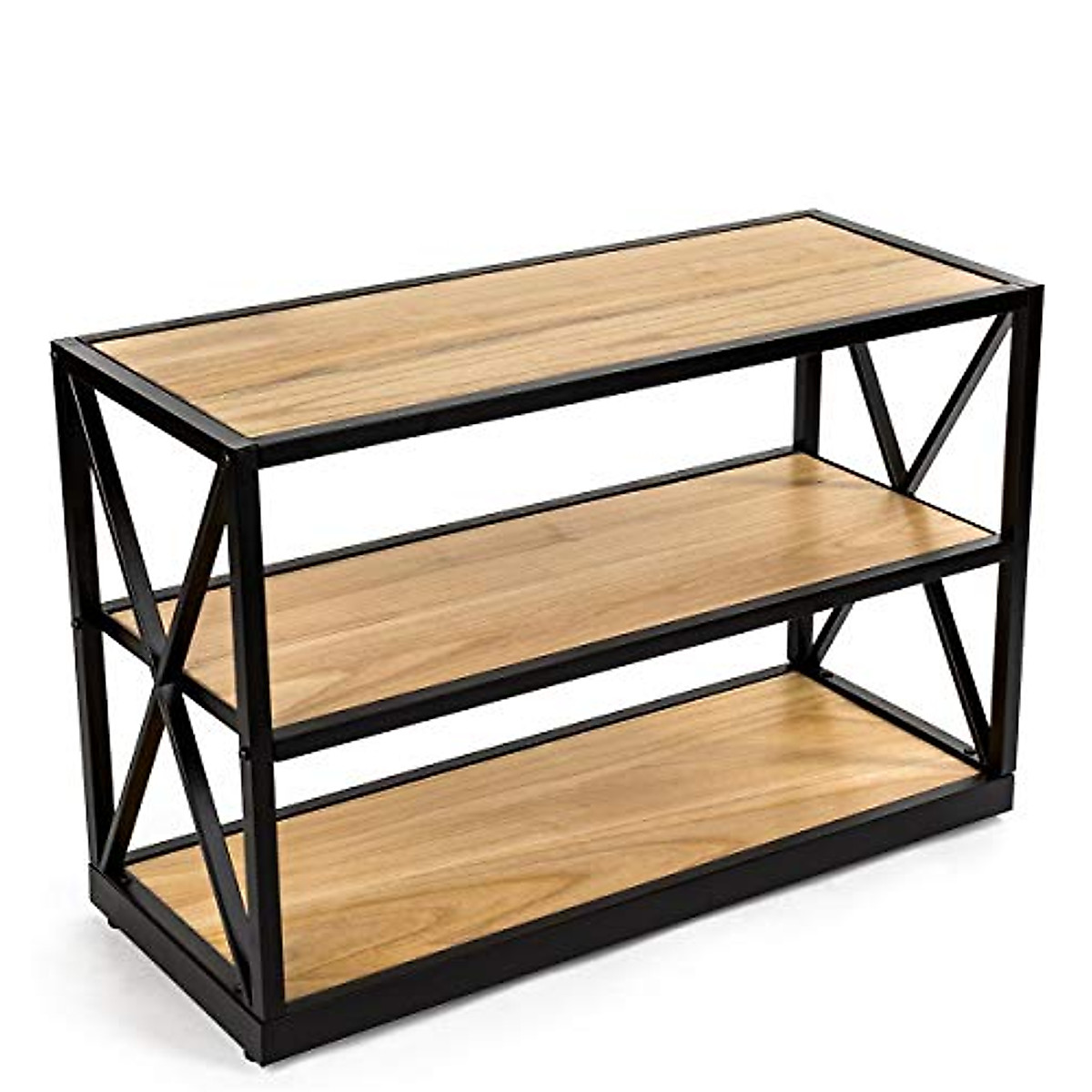 Displays2go Industrial X-Sided 3-Shelf Unit, Solid Pine – Natural (XSHF3NAT)