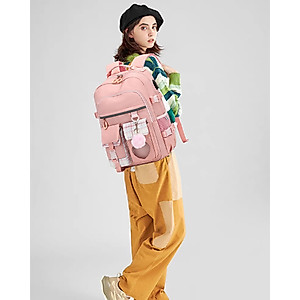 Makukke School Backpack for Girls, School Bag Kids Elementary College Backpacks Bookbags for Teen Girls Women Students Travel Daypack, Pink Backpack