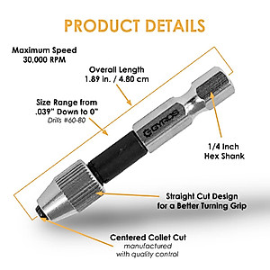 GYROS Keyless Mini Adapter Chuck, ¼ Inch Hex Shank, Small Drill Bit Adapter Chuck sized 0 to 0.039 Inch for Micro Drill Bits #60-#80, Micro Drill Chuck for Cordless Screwdrivers, Dremel, & Power Tools