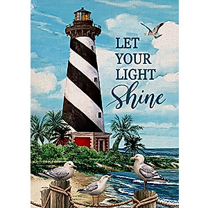 Dyrenson Let Your Light Shine Summer Beach Coastal Lighthouse Decorative Garden Flag, Ocean Beach Yard Outside Decorations Outdoor Small Decor 12x18